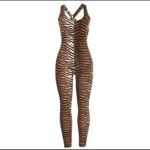 Pants & Jumpsuits | Tiger Animal Print Jumpsuit Yoga Workout Wear ...